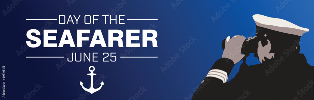 Vetor de Day of the Seafarer design banner with ship control wheel and ...