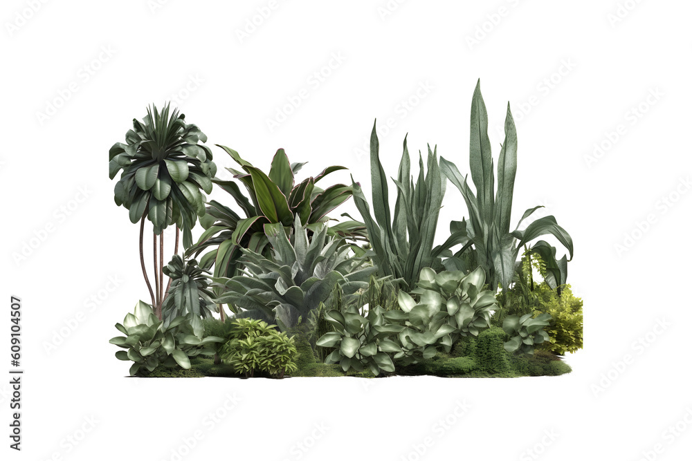 Tropical Rainforest plants, isolated on transparent background, ai ...