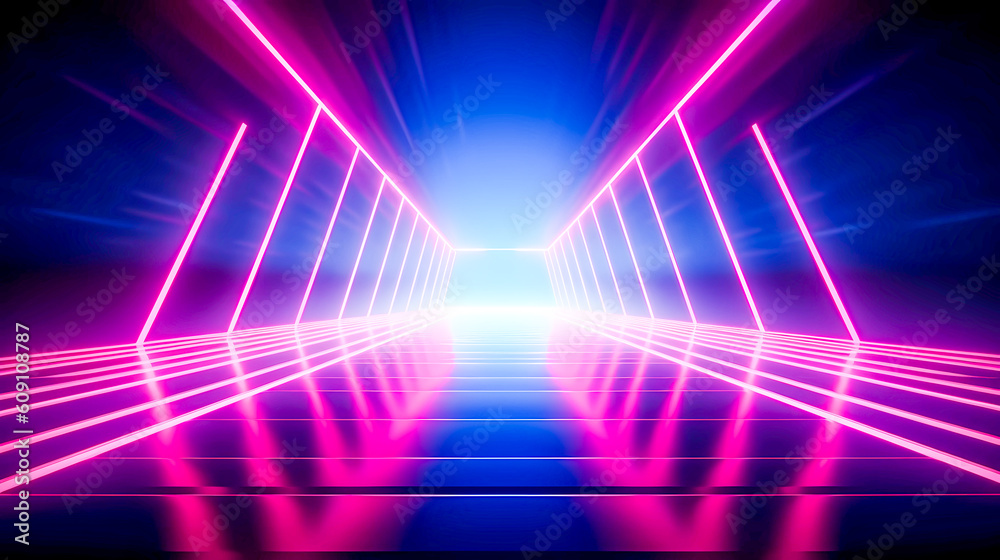 Abstract background with glowing neon lines in blue and ultraviolet ...