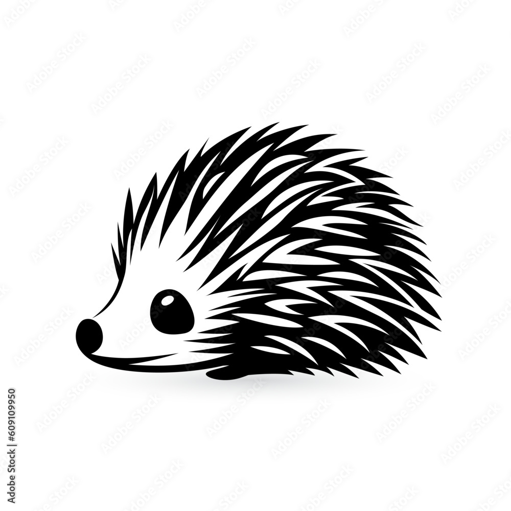 Black outlined cartoon hedgehog on a white background, featuring a ...