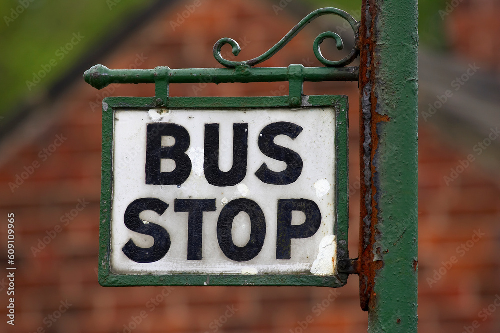 old bus stop sign, black country museum, birmingham, uk Stock Photo ...