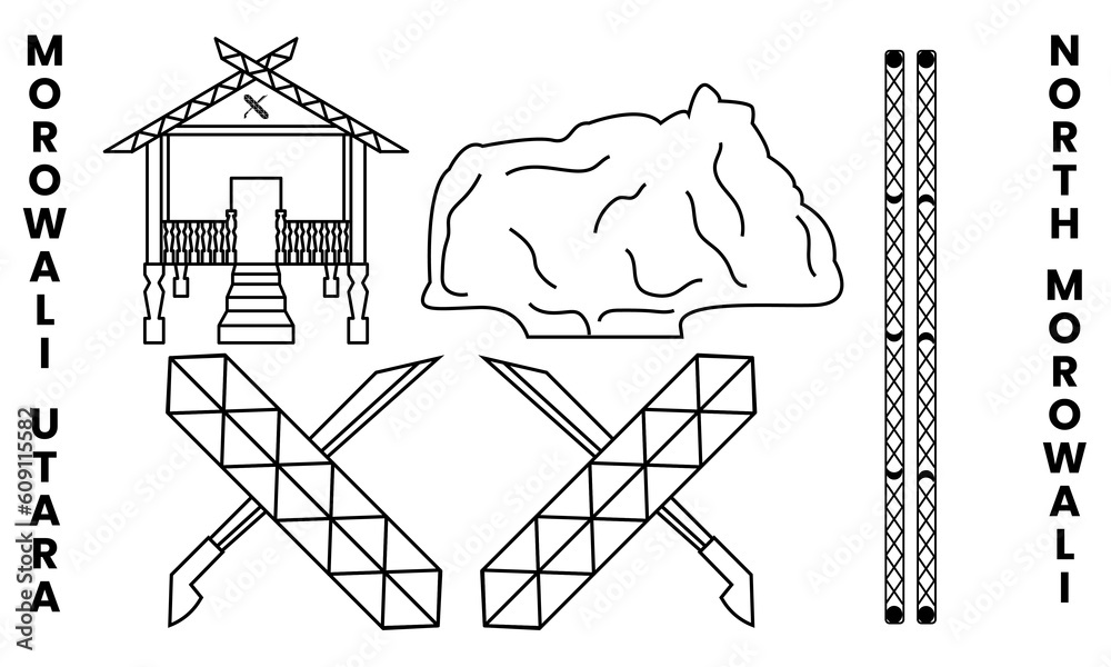 Vector set about north morowali ethnic. Contains traditional houses ...