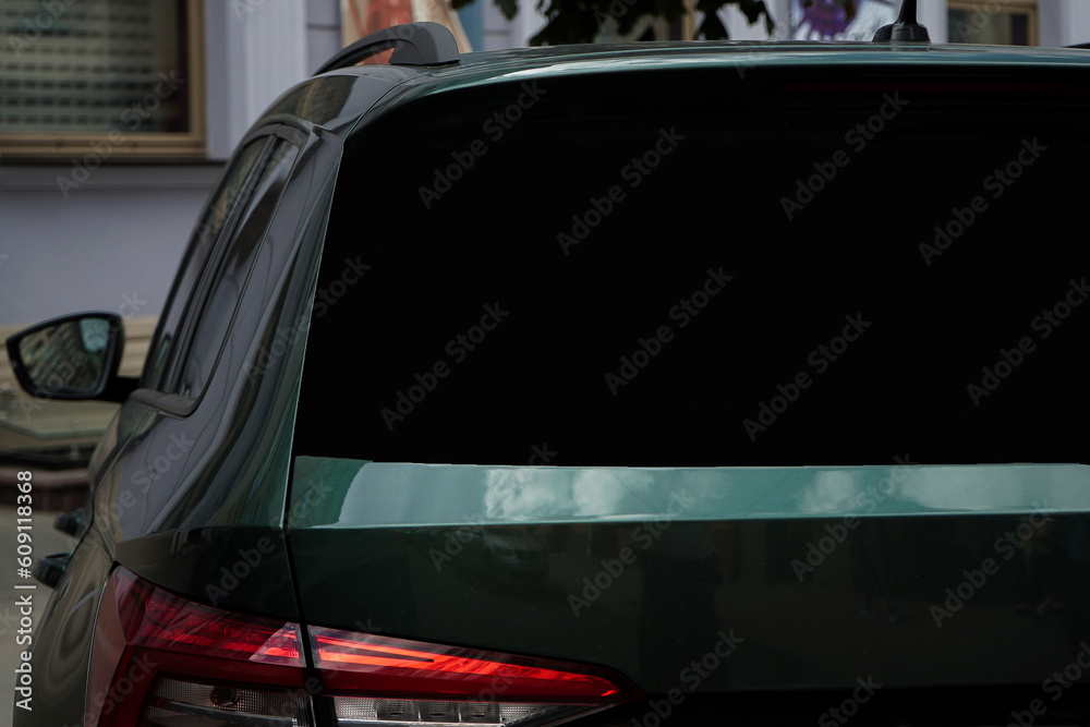 Vinyl car sticker mock up, rear window car mockup outdoors Stock Photo ...