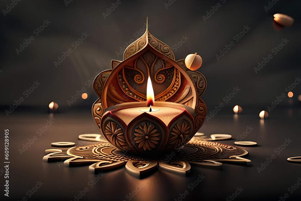 3D rendering indian lamp for diwali celebration on soft background ...