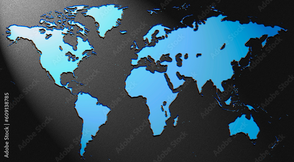 world map incised into black marble or granite with mercury poured into ...