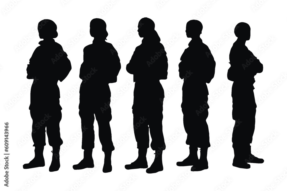 Female soldier silhouette set vector on a white background. Girl ...