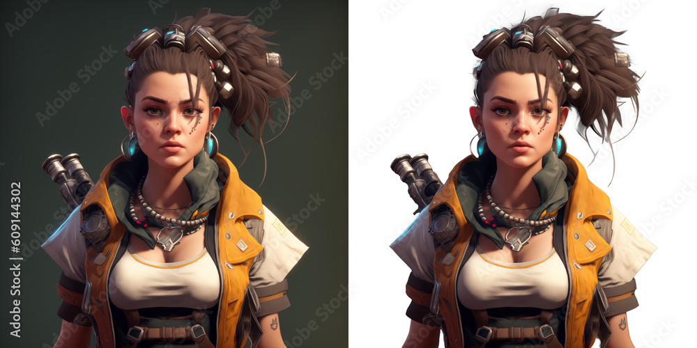 Young Girl video game character, futuristic avatar. Cyberspace gamer ...