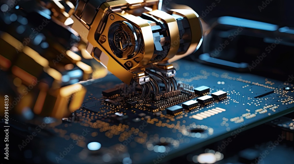 Industrial Robotic Manipulator End Effector Holding CPU Chip. Modern ...