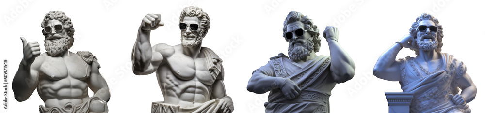 Collection of modern greek sculpture with big smile and sunglasses on ...