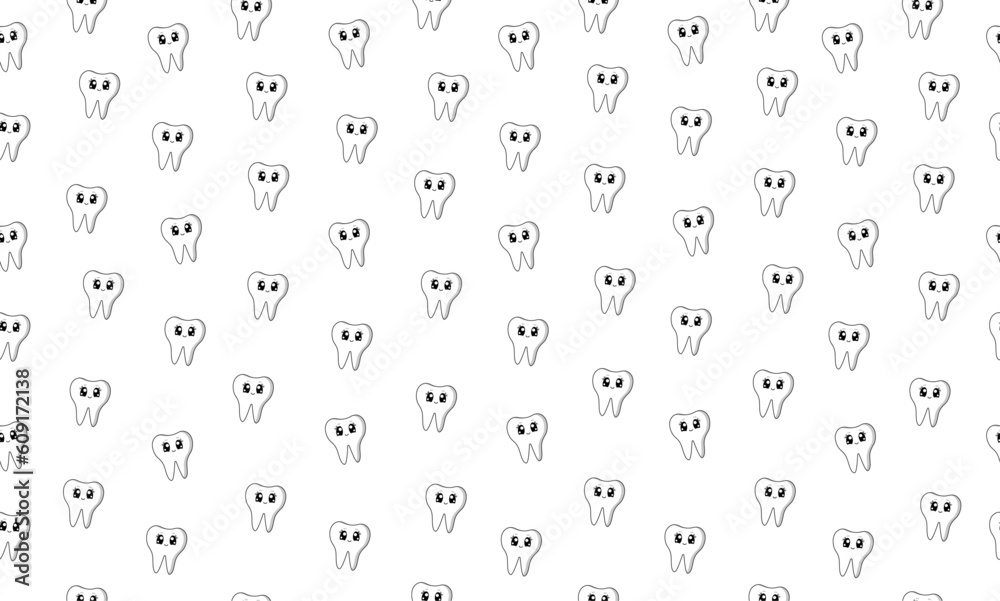 Lovely big seamless pattern of cute snow white happy tooth. Fun and ...