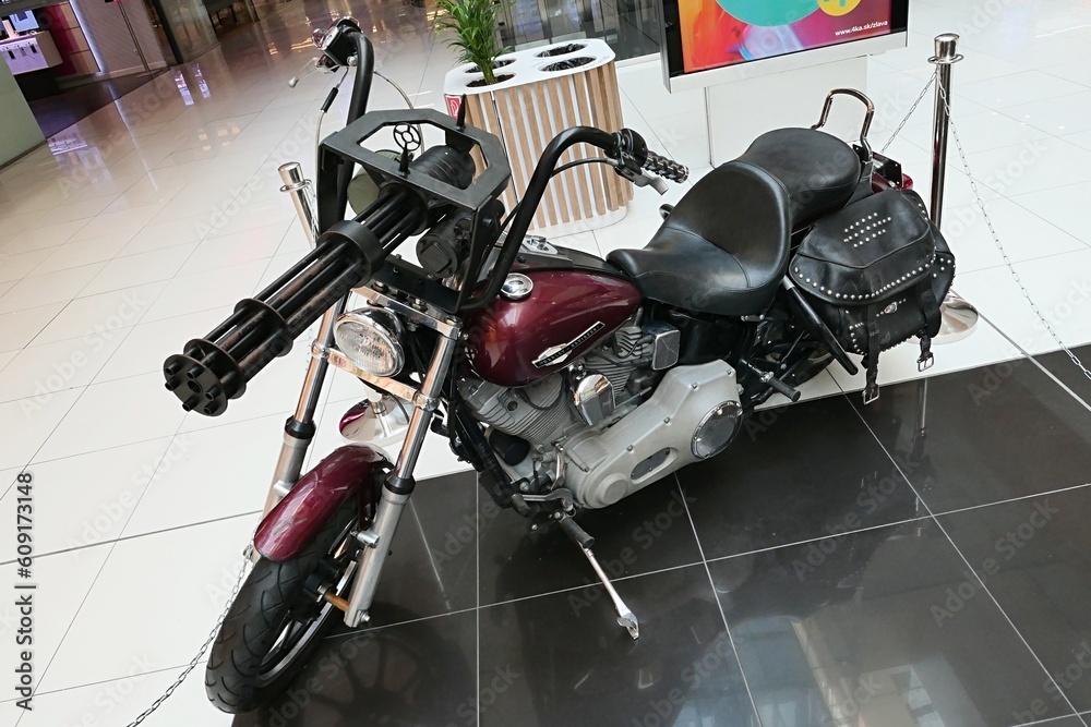 Harley Davidson Softail chopper motorbike with rotary machine gun ...