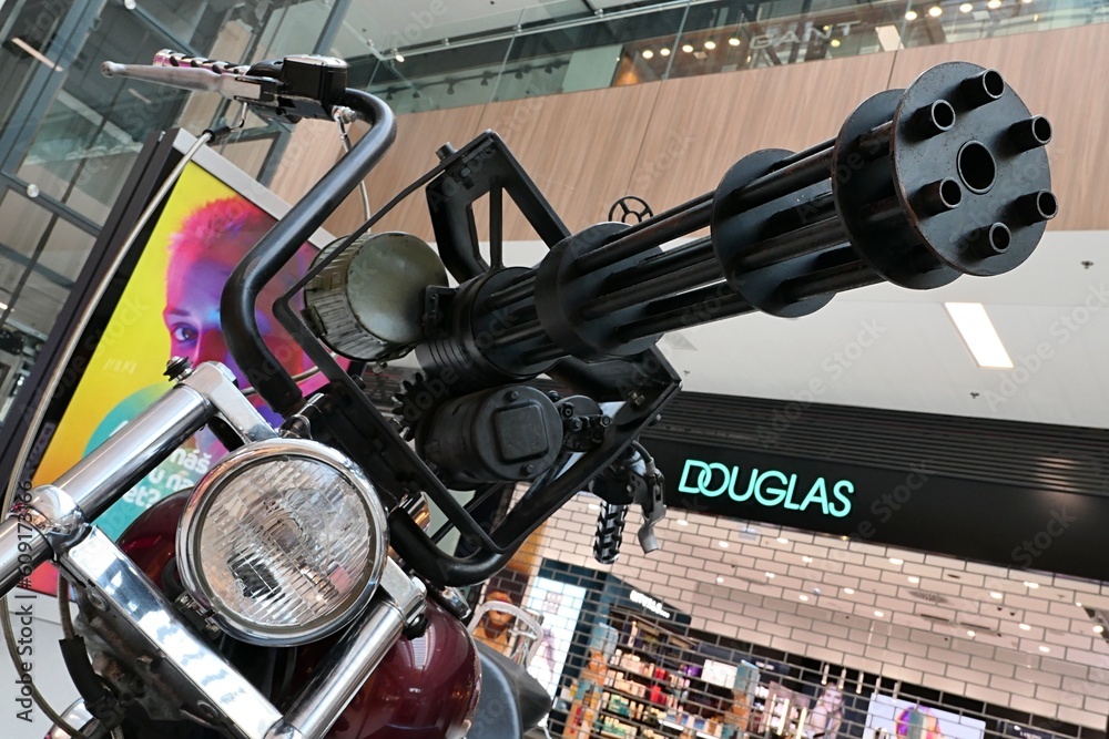 Front view of Harley Davidson Softail chopper motorbike with rotary ...