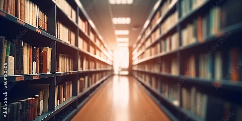 Abstract blurred empty college library interior space. Blurry classroom ...