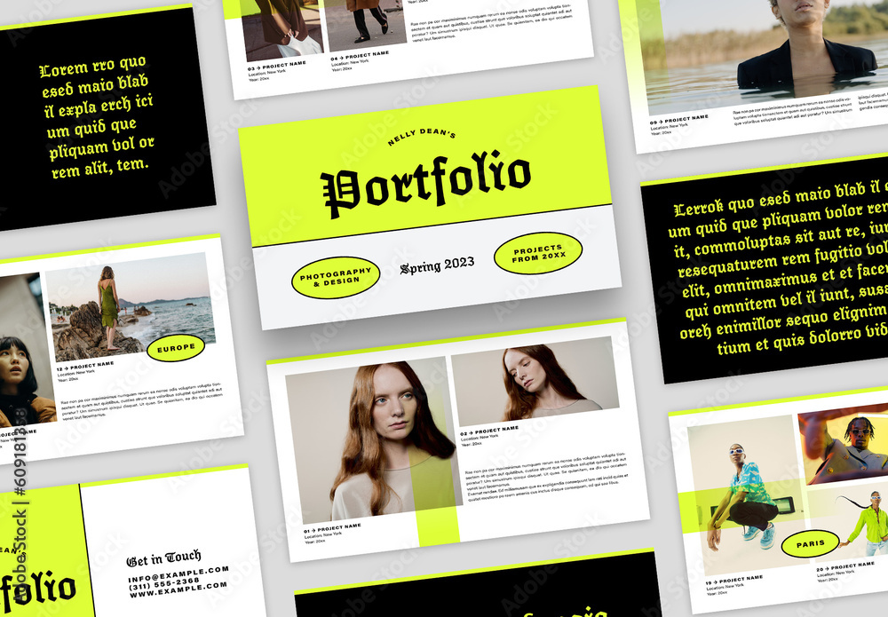 Bright Digital Portfolio with Neon Yellow Accents Stock Template ...