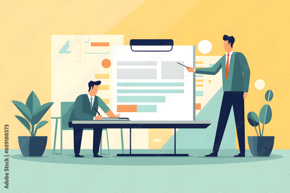 employee in white suit writing on laptop process checklist, person ...