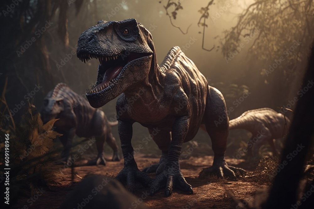 Dinosaurs. Extinct species of animals. Big strong toothy predators ...