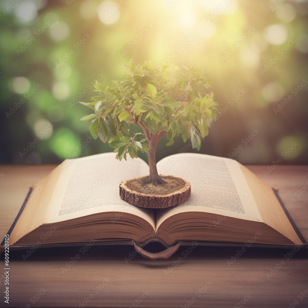 Concept Art Tree Of Life Rising From A Book. Suggesting The Growth Of ...