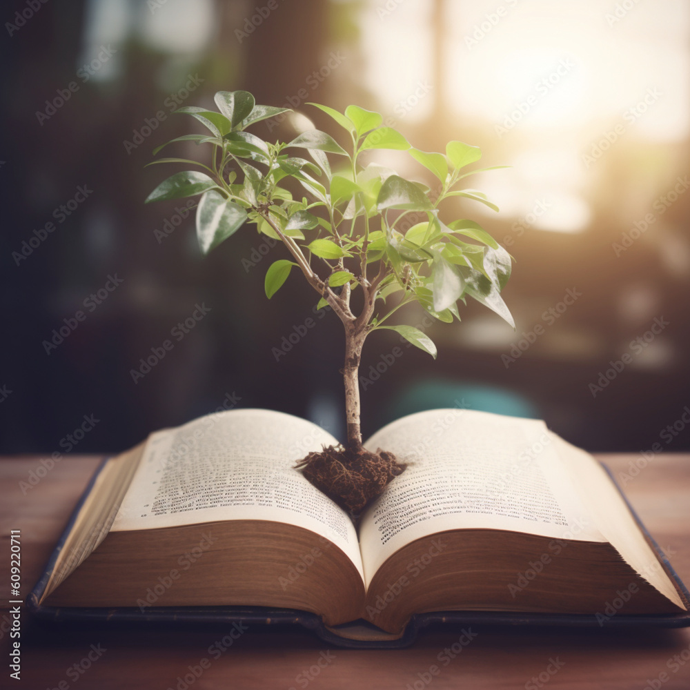 Concept Art Tree Of Life Rising From A Book. Suggesting The Growth Of ...
