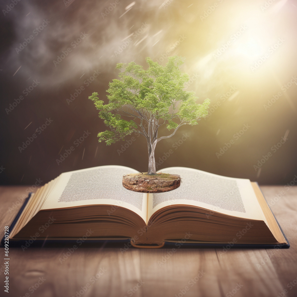 Concept Art Tree Of Life Rising From A Book. Suggesting The Growth Of ...