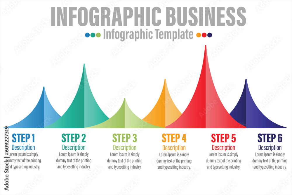 Timeline infographic template with 6 steps, 6 option 6 dot steps and ...