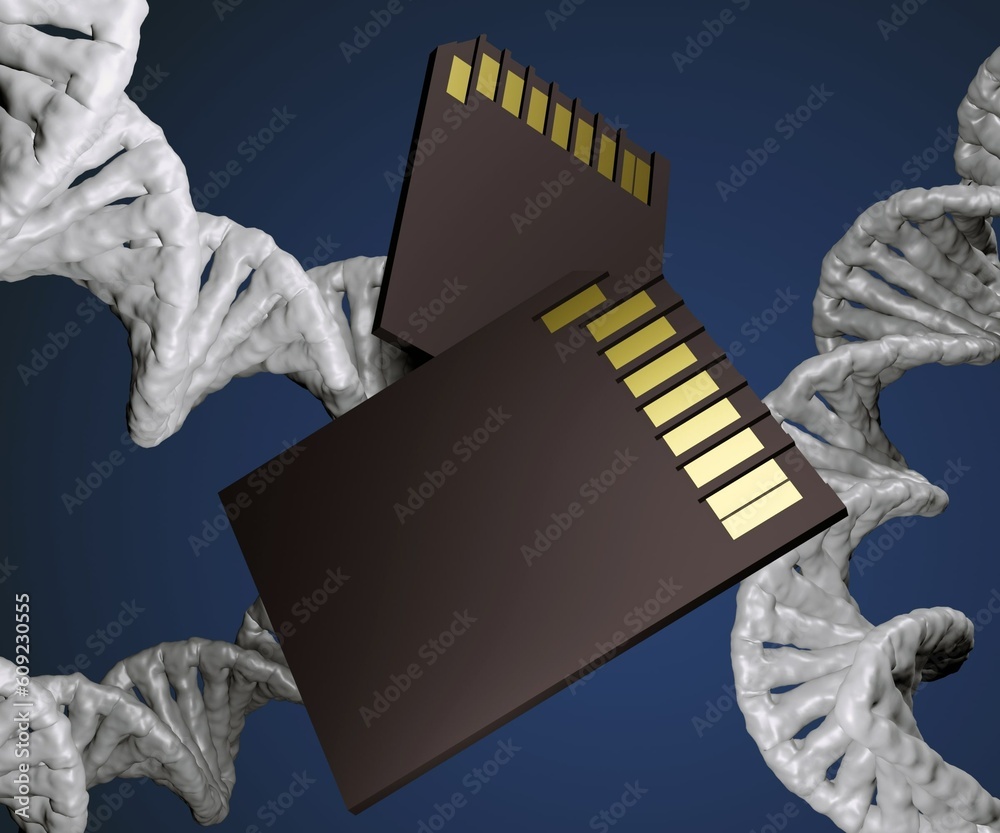 DNA strand with memory storage card. DNA digital data storage is the ...