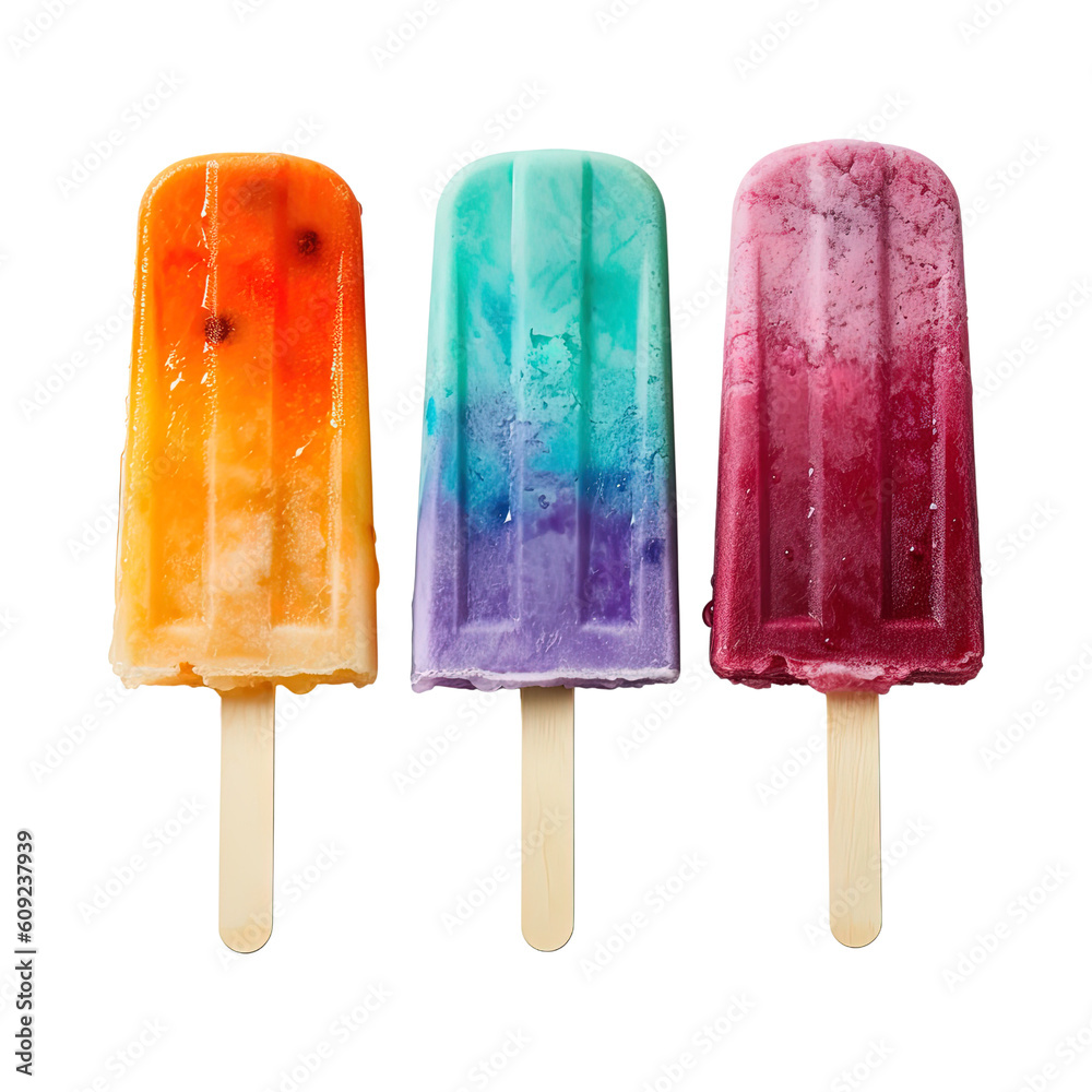 Colorful assorted ice popsicles isolated on transparent background ...