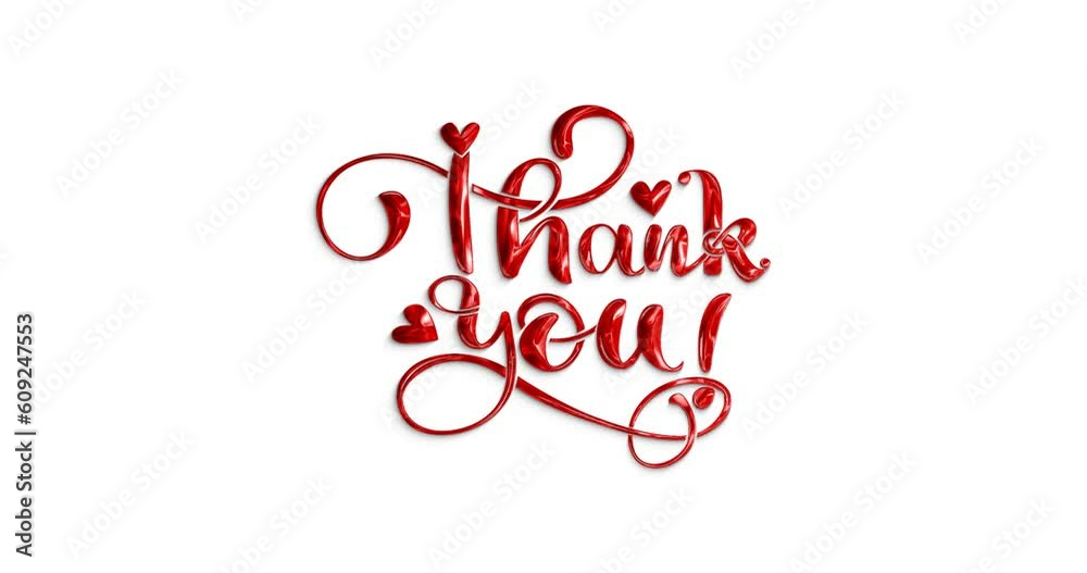 Animated Thank you. Handwriting text animation in red shiny texture ...