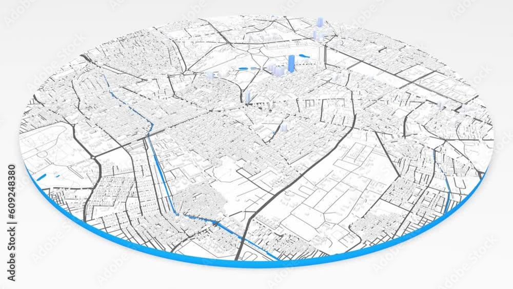 3d model Bangalore map background loop. Spinning around India city air ...