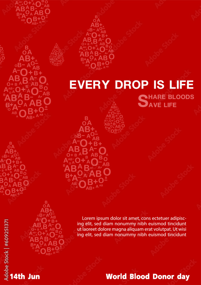 Goup bloods type in a droplet shape with slogan and wording of world ...