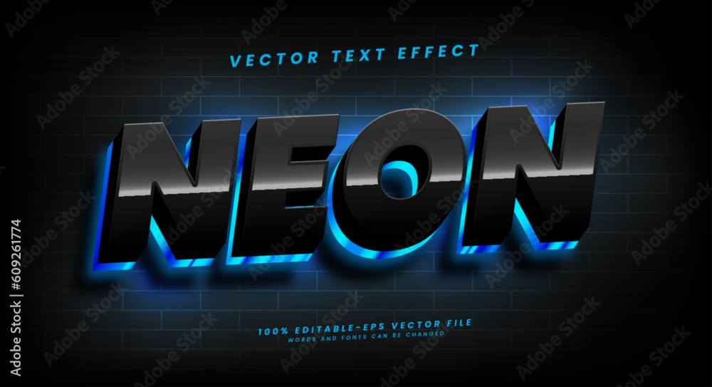 Dark blue neon editable text style effect. Neon light vector text ...