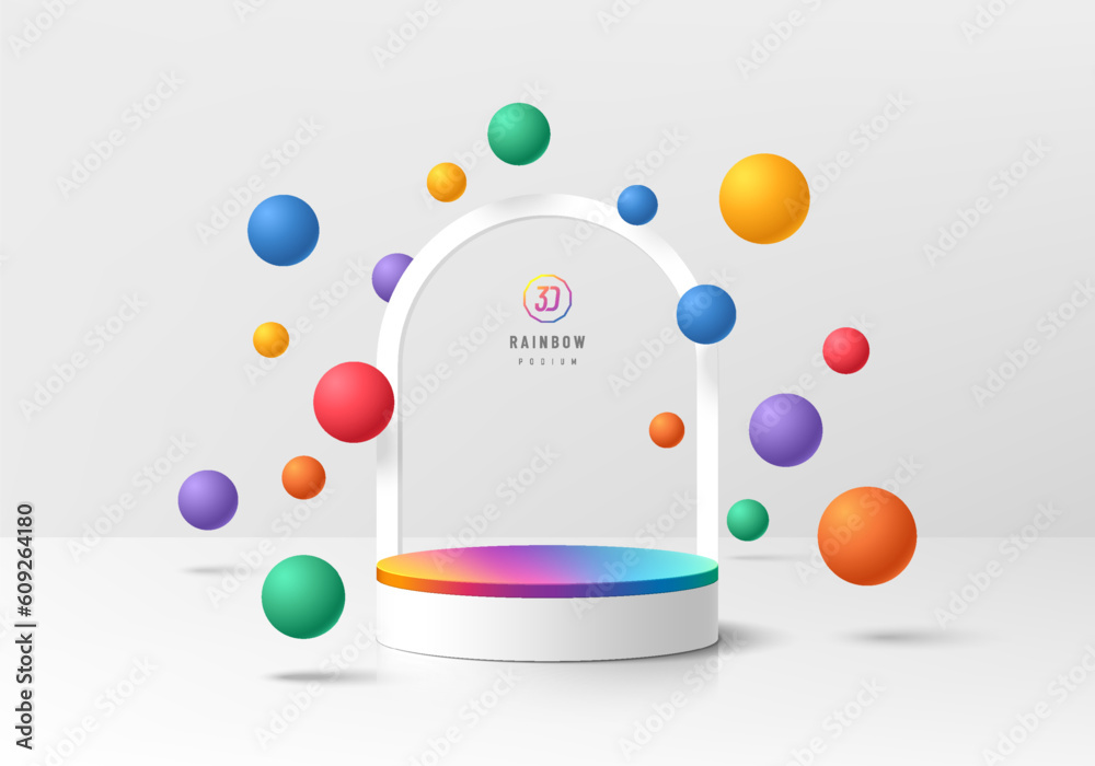 3D LGBTQ+ background realistic white cylinder pedestal podium with ...