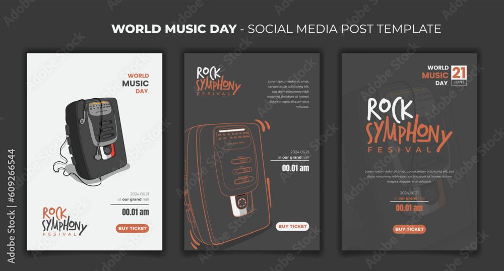 Social media post template for music day with portable cassette player ...