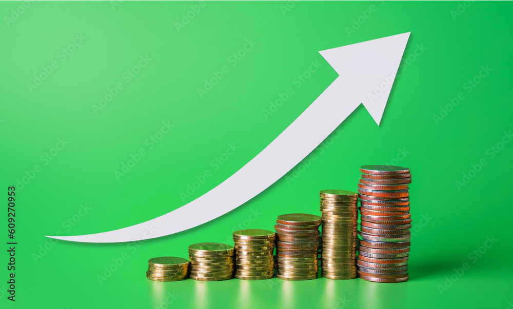 coins on graph, green Screen as background, Concepts of the banking ...