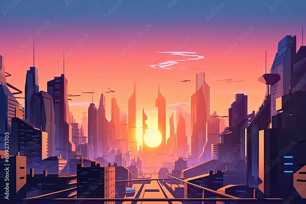 Cartoon Sunset City