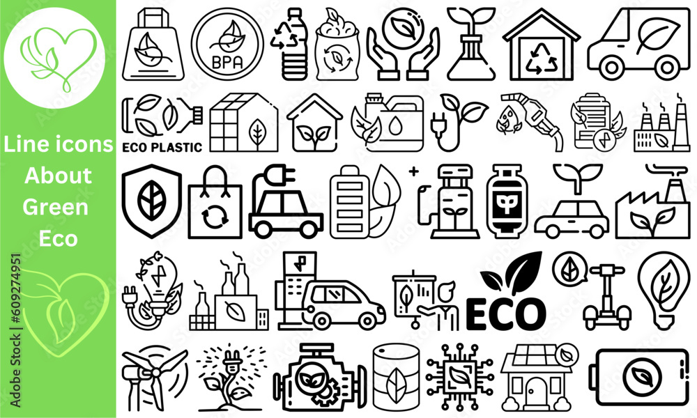 Vector set of icons Line icons about green Eco. Sustainable development ...