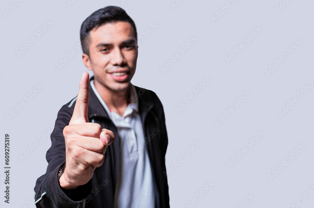 People finger counting the number one on an isolated background. Person ...