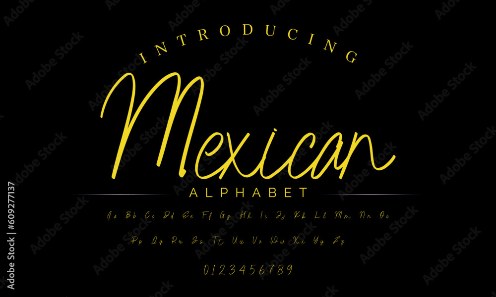 Mexican Lettering signature font isolated on grey background. brus ...