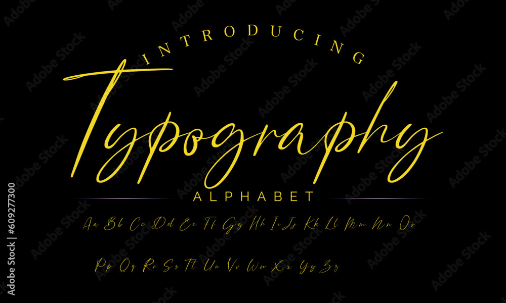Typography Lettering signature font isolated on grey background. brus ...