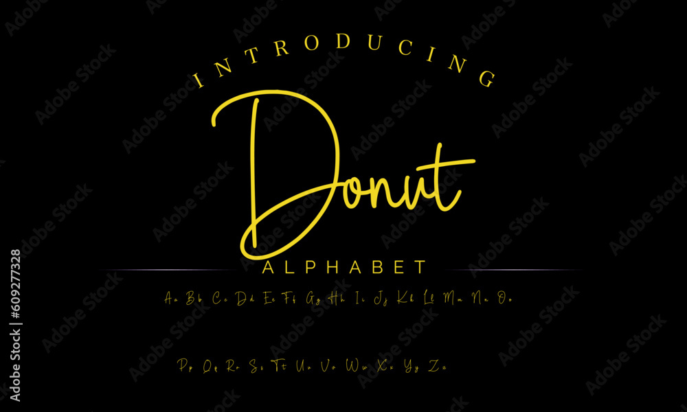 Donut Lettering signature font isolated on grey background. brus style ...