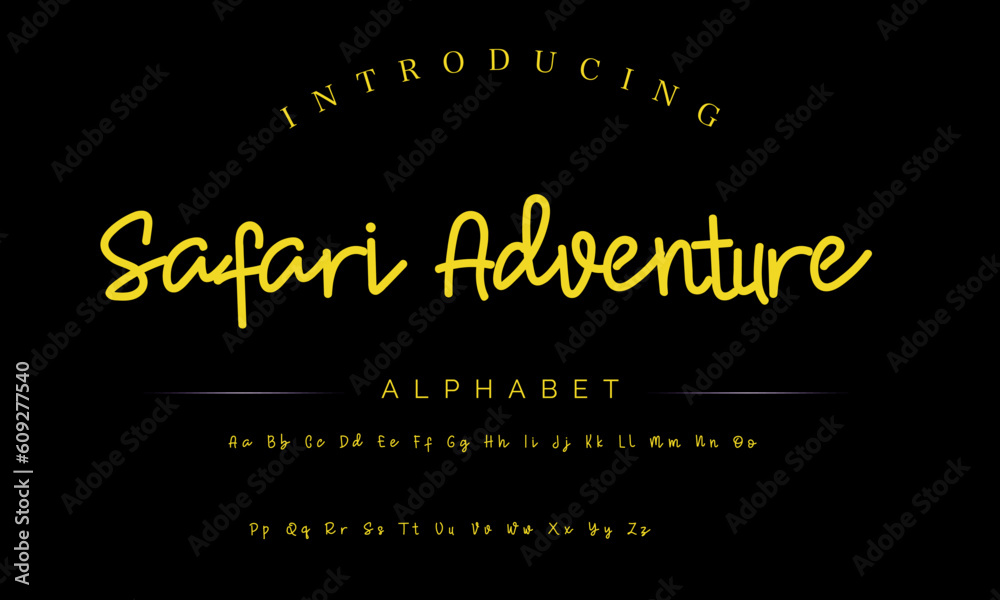 Safari Adventure Lettering signature font isolated on grey background ...