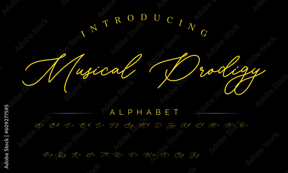 Musical Prodigy Lettering signature font isolated on grey background ...