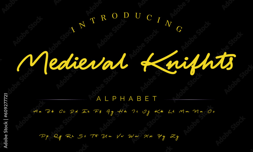 Medieval Knight Lettering signature font isolated on grey background ...