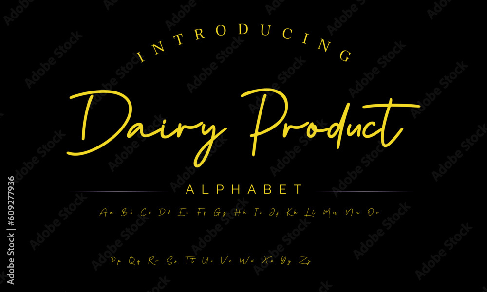 Vecteur Stock Dairy Product Lettering signature font isolated on grey ...