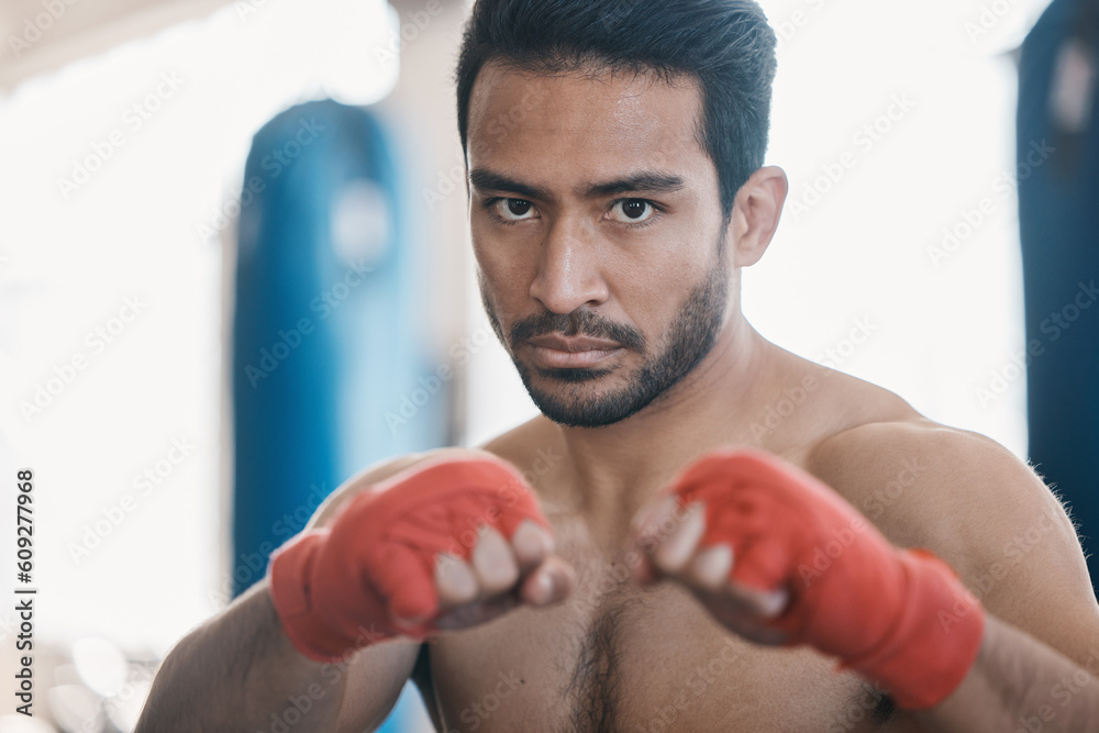 Sports, boxing and portrait of man in gym for training, workout and ...