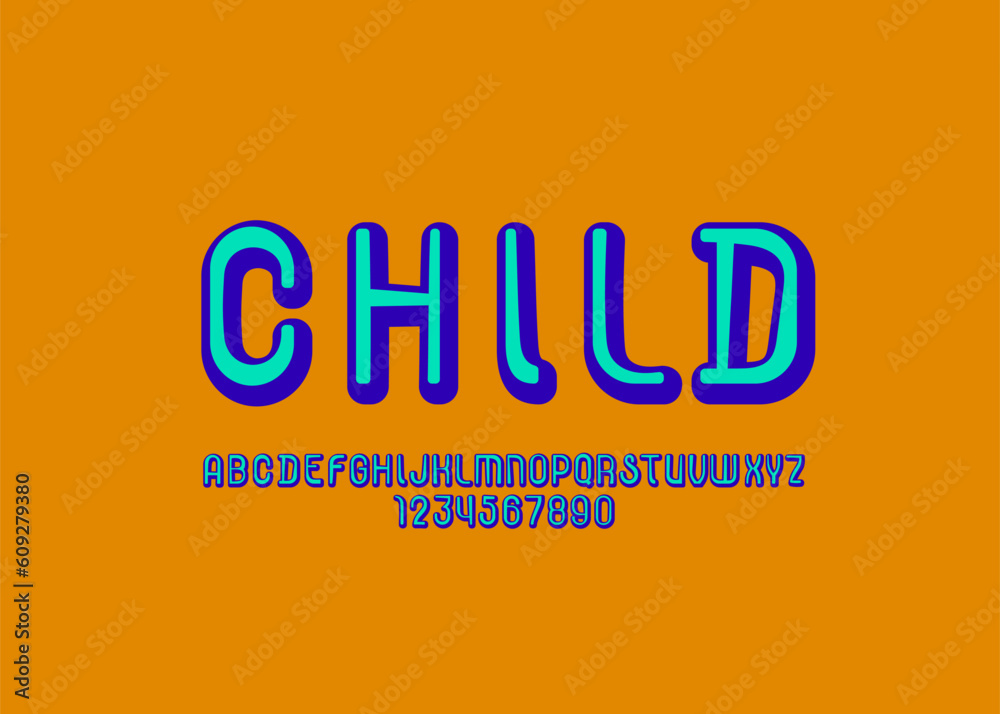 Playful colored font, rounded children alphabet, modern trendy bold ...