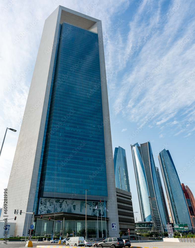 ADNOC HQ with CBD from Corniche beach in Abu Dhabi Stock Photo | Adobe ...