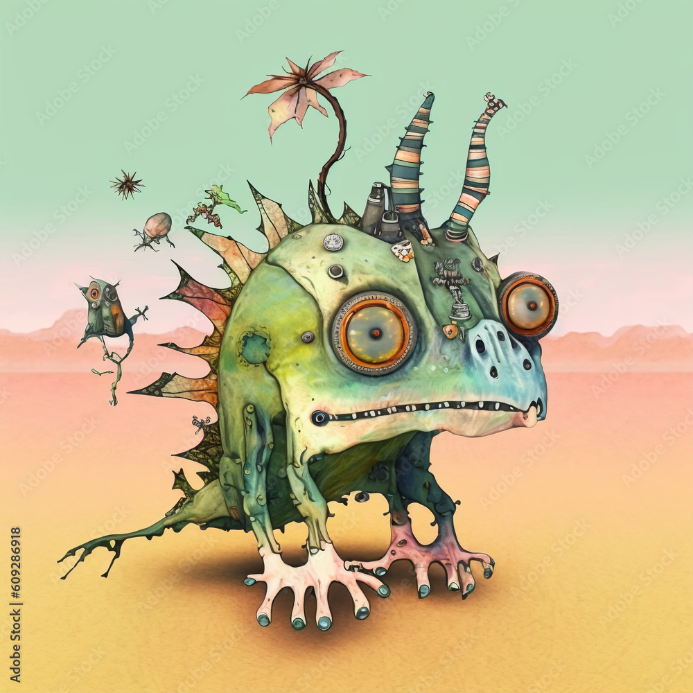 Whimsical fantasy monsters AI generated creature artwork Stock ...