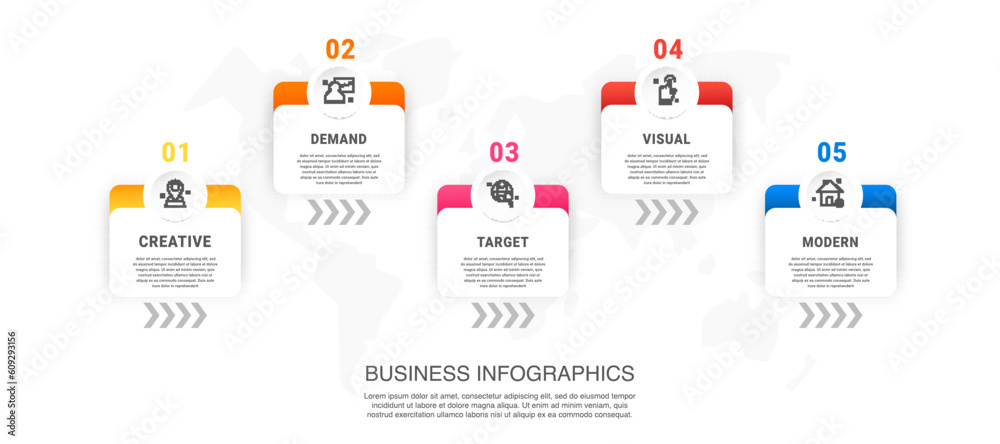Infographic template with five steps. Vector rectangular graphic with ...