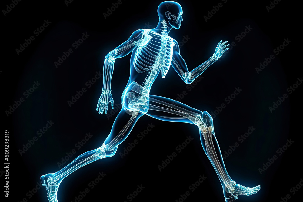 concept of orthopedic medical technology, graphic of a man running with ...