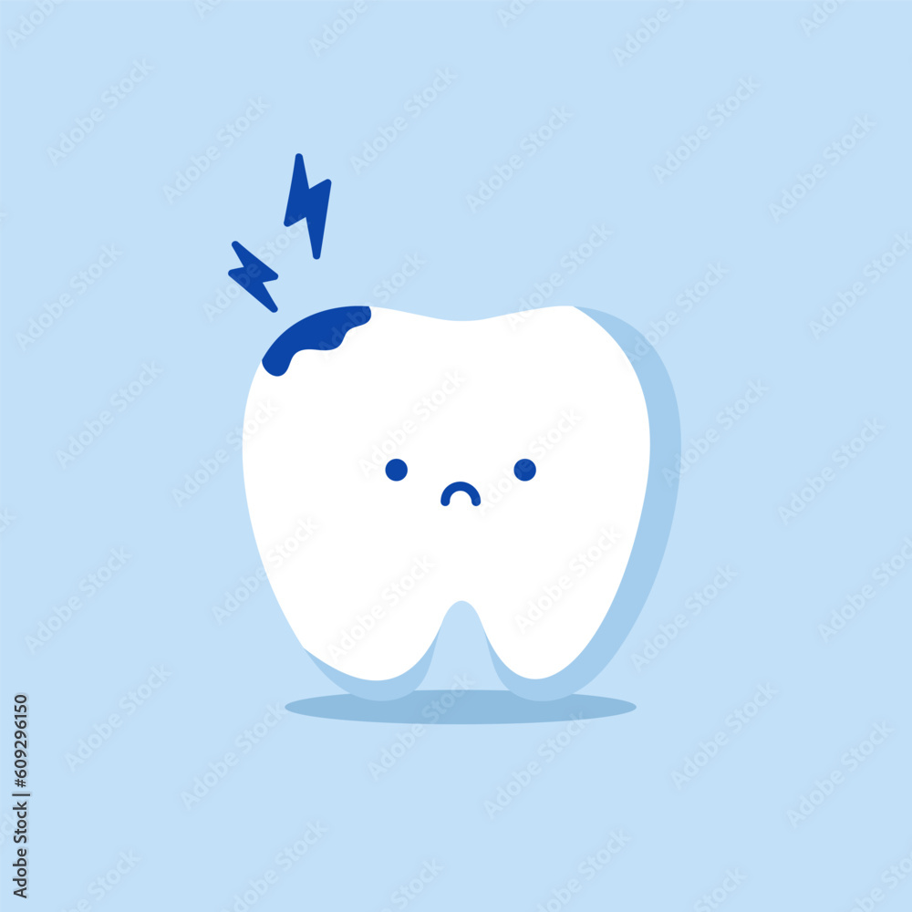 Sad tooth with caries. Toothache. Cute tooth character. Dental ...